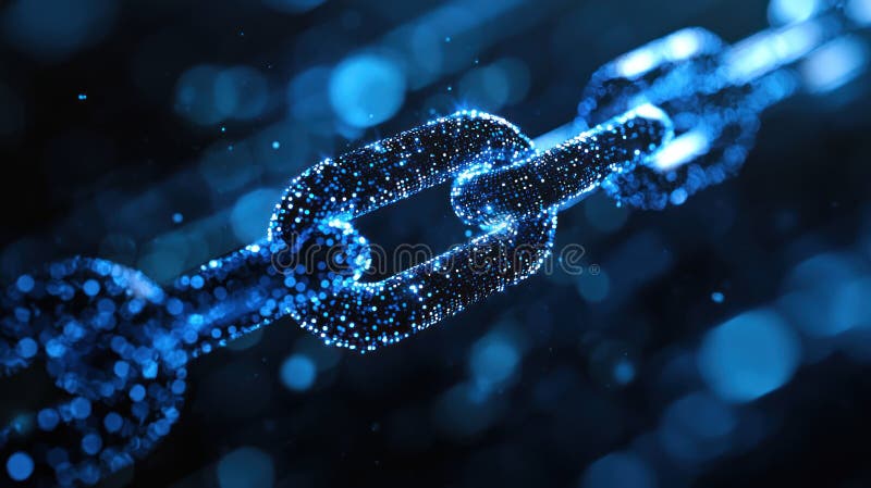 Digital Blockchain Chain Link with Glowing Particles and Blue ...