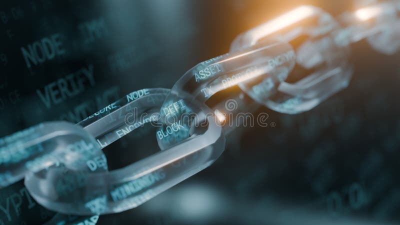Digital Blockchain Links with Technical Text Overlay Stock Image ...