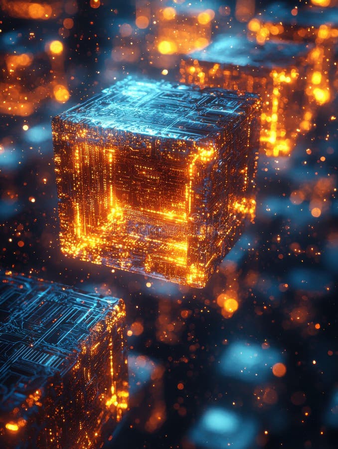 Digital Blocks Glowing in Vibrant Colors Represent Blockchain ...