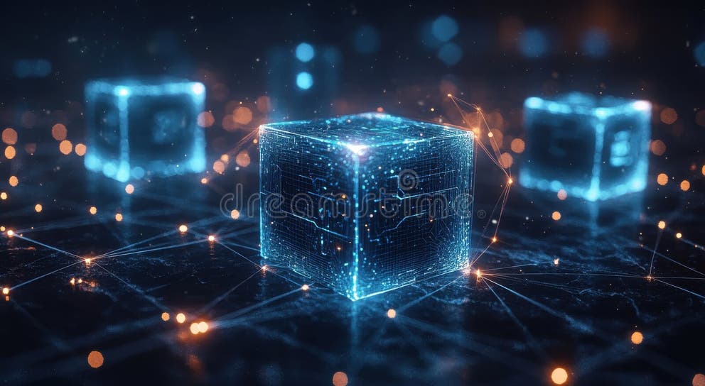 Futuristic Digital Blocks with Glowing Data Connections and Networks ...