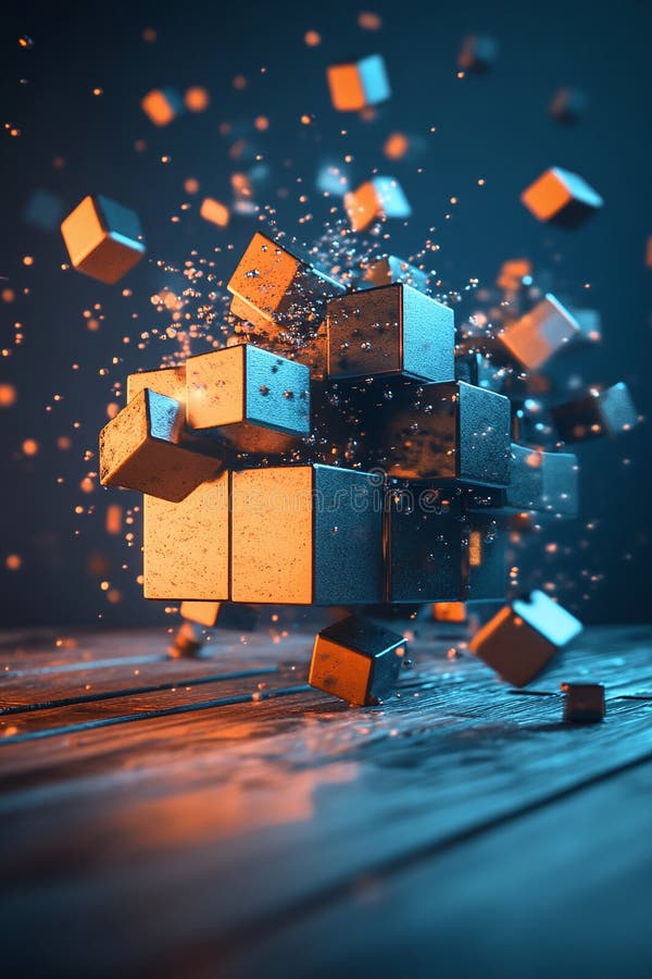 Digital Blocks with Particle System Stock Illustration - Illustration ...