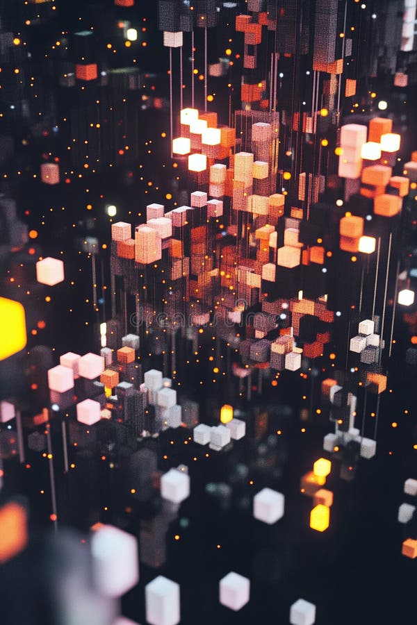 Digital Blocks with Particle System Stock Illustration - Illustration ...