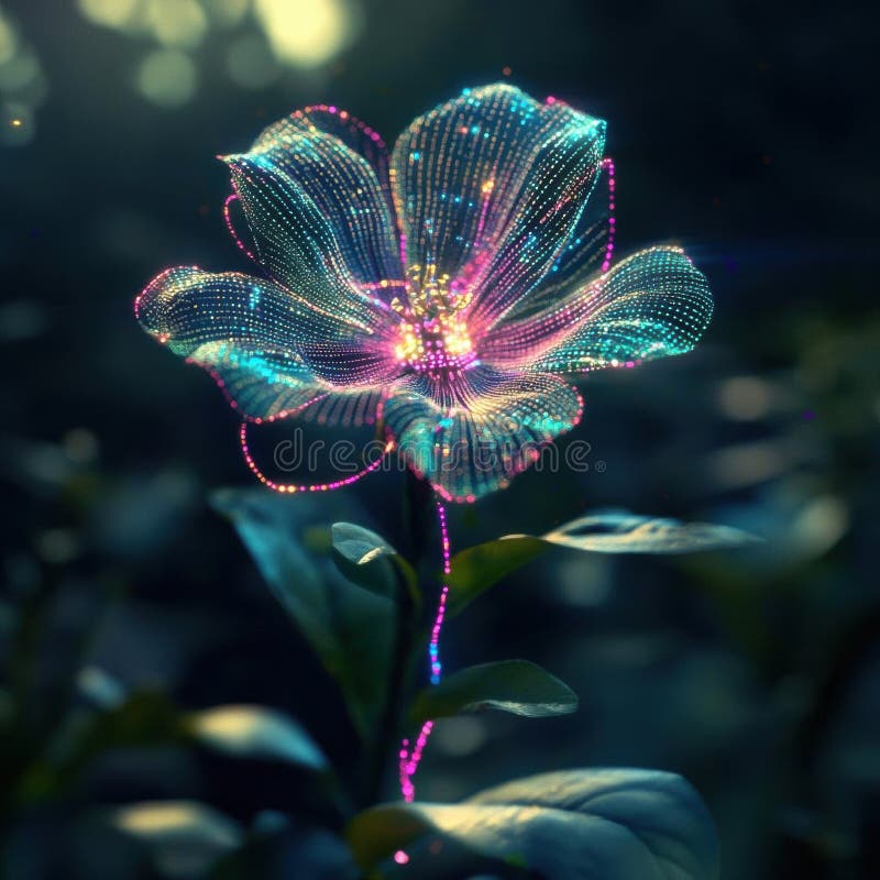 Digital Bloom, a Cosmic Flower in the Night Stock Image - Image of ...