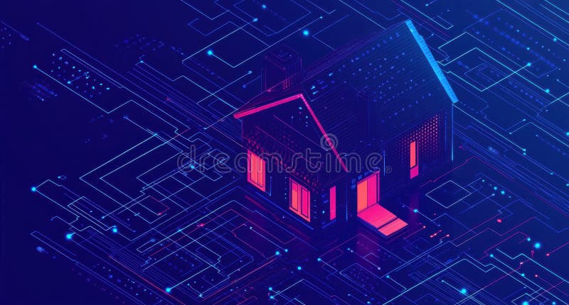 Futuristic Digital House Blueprint Neon Lines Data Structure Stock ...