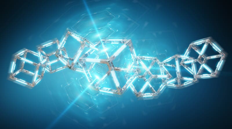 Digital Blue Blockchain Illustration 3D Rendering Stock Illustration ...