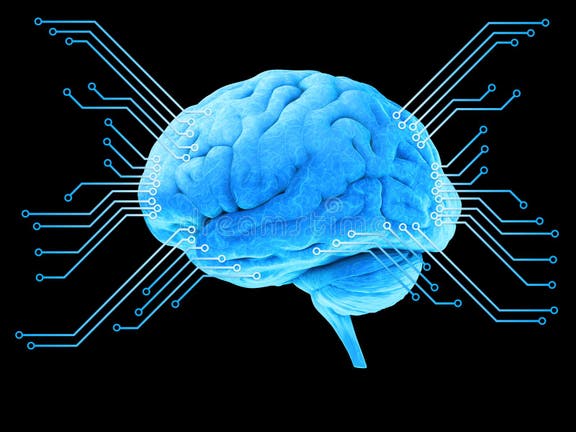 Digital Blue Brain Processor Stock Illustration - Illustration of ...