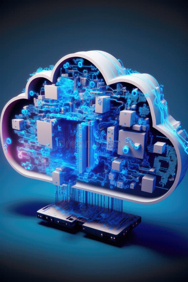 Digital Blue Cloud with Computer Circuit Board, Created Using ...