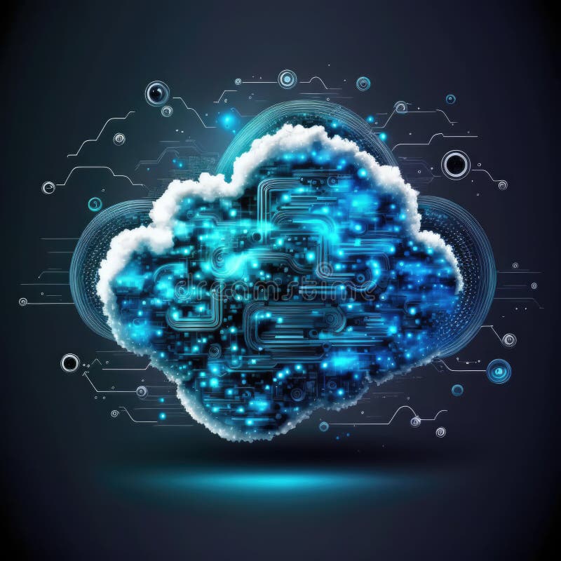 Digital Blue Cloud with Computer Circuit Board, Created Using Generative Ai Technology Stock ...