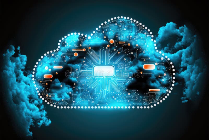 Digital Blue Cloud with Computer Circuit Board, Created Using ...