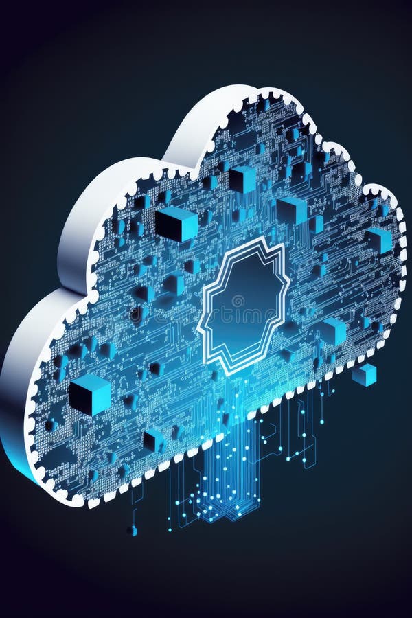 Digital Blue Cloud with Computer Circuit Board, Created Using Generative Ai Technology Stock ...