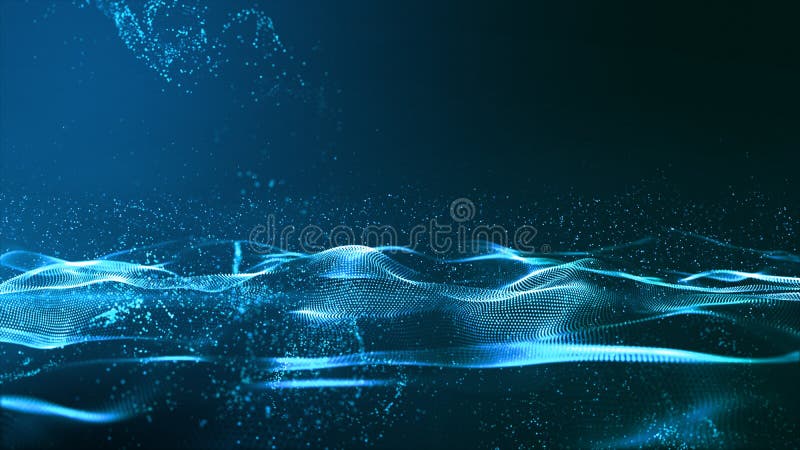 Digital Blue Color Particles Wave Flow Abstract Background Stock ...