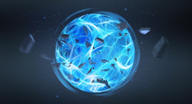 Digital Blue Exploding Superpower Ball 3D Rendering Stock Illustration ...