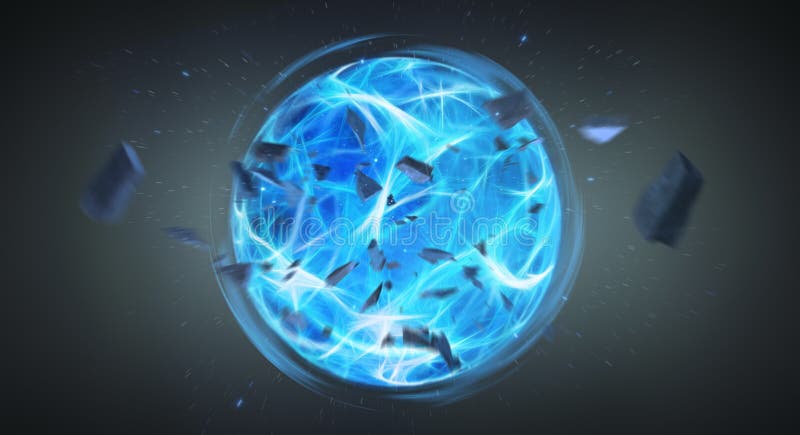 Digital Blue Exploding Superpower Ball 3D Rendering Stock Illustration ...