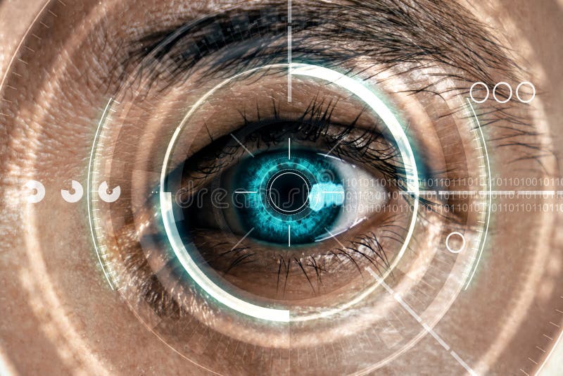 Digital Blue Eye Interface Backdrop Stock Image - Image of display ...