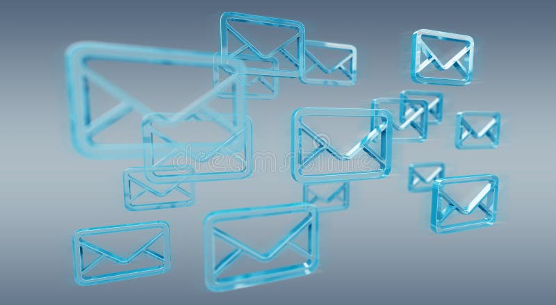 Digital Blue Floating Emails 3D Rendering Stock Illustration ...