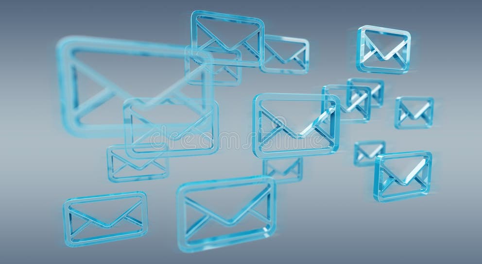 Digital Blue Floating Emails 3D Rendering Stock Illustration ...