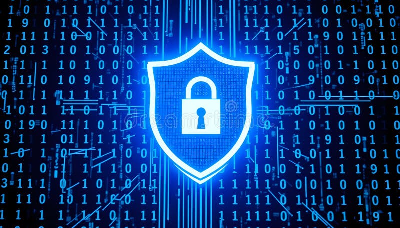 Digital Blue Guard Shield Icon with Binary Code, and Security Systems Background Stock Photo ...