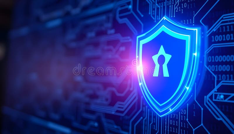 Digital Blue Guard Shield Icon with Binary Code, and Security Systems ...
