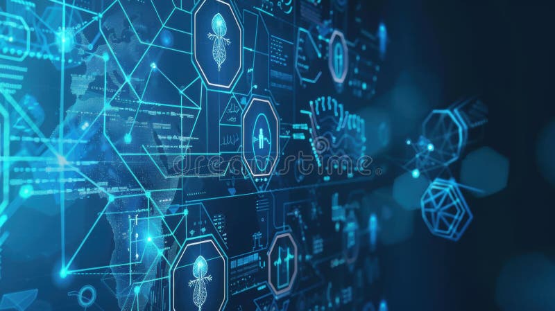 Digital Blue Hologram with Human Organs on Dark Background. Medical ...