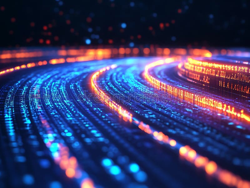 Digital Blue Light Streams through Fiber Optic Data Network Pathways ...