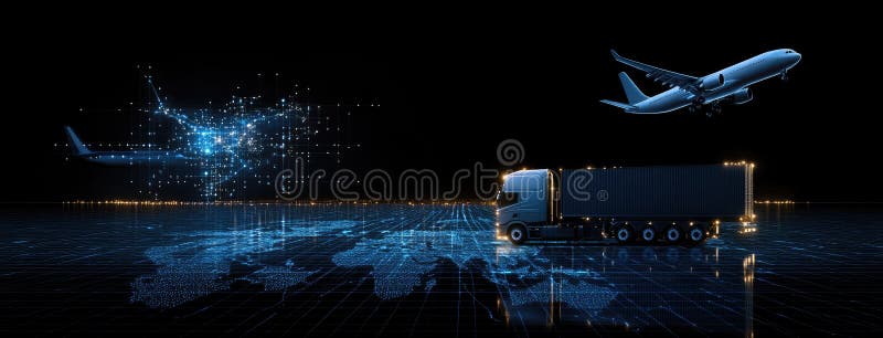 Digital Blue Map Showcasing a Global Transportation Network with Cargo ...