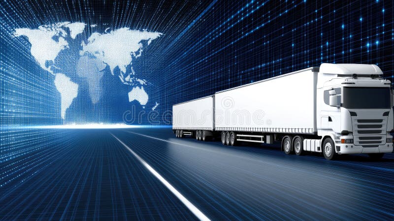 Digital Blue Map Showcasing a Global Transportation Network with Cargo ...