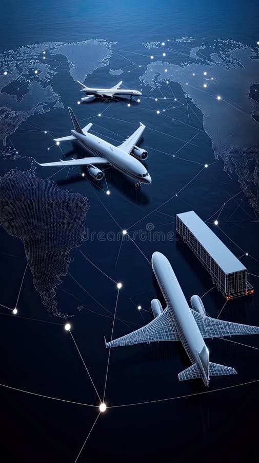 Digital Blue Map Showcasing a Global Transportation Network with Cargo ...