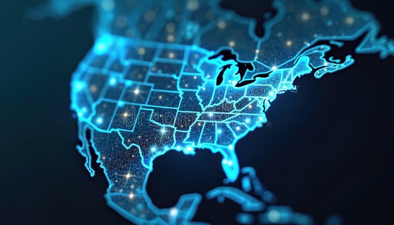 Digital Blue Map of USA, Concept of Global American Network, Data ...