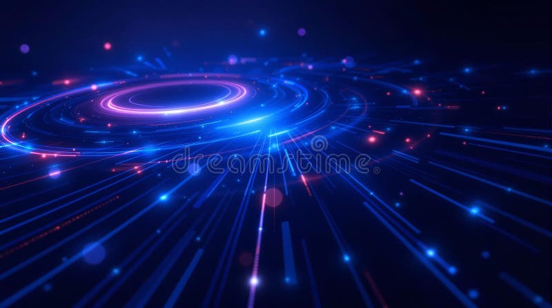 Digital Blue Neon Rings and Dots in a Virtual Interface Stock ...