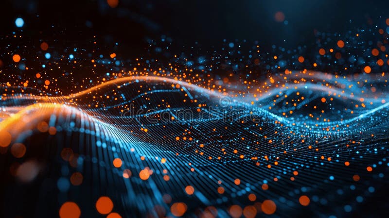 Digital Blue and Orange Wave with Glowing Particles Stock Photo - Image ...
