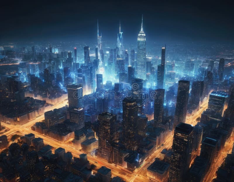 Digital Blue Particles Glowing City Abstract Graphic Poster Web Page ...