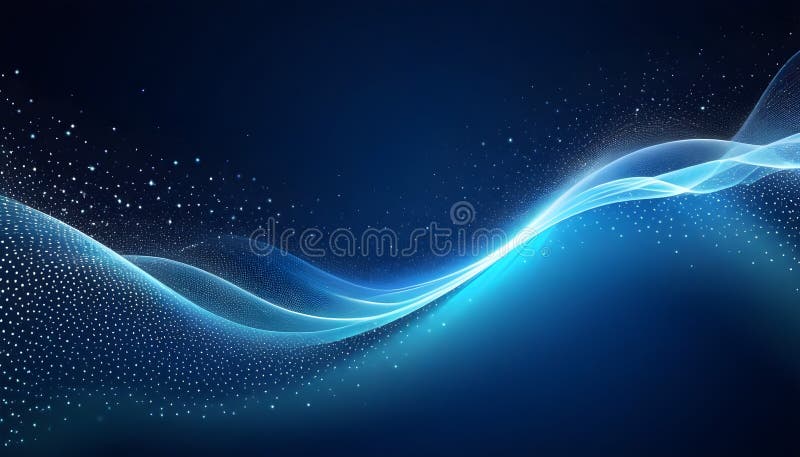 Digital Blue Particles Wavy and Light Abstract Background with Shining ...