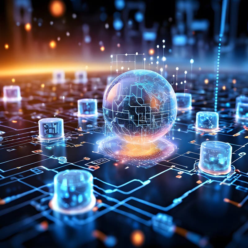 Digital Blue Planet Earth on Computer Circuit Board, Innovation Stock ...