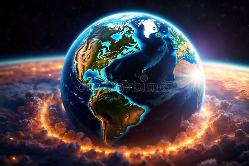 Digital Blue Planet Earth, Glowing Light Illustration Stock ...