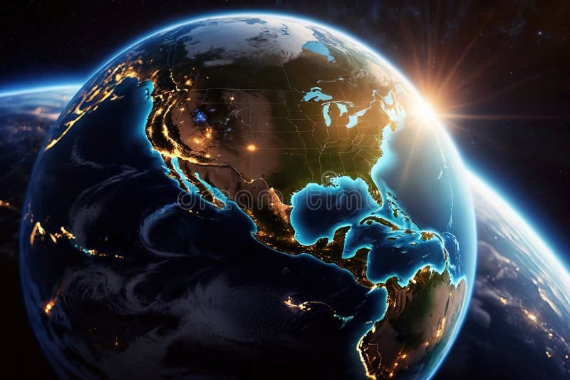 Digital Blue Planet Earth, Glowing Light Illustration Stock ...