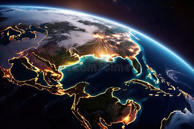 Digital Blue Planet Earth, Glowing Light Illustration Stock ...