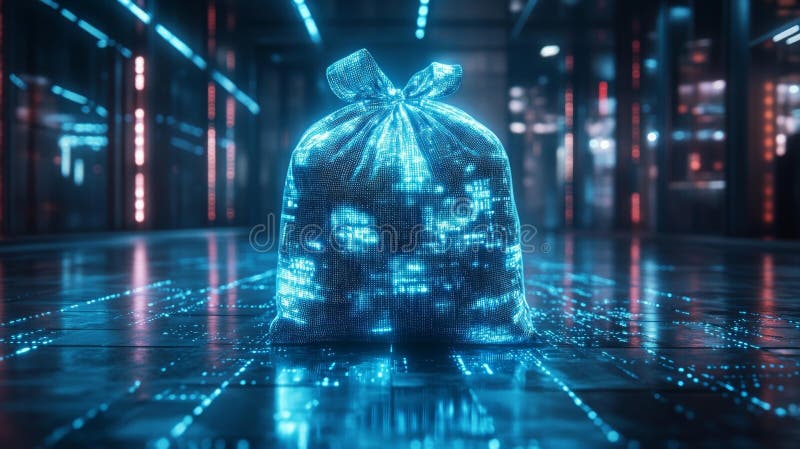 Blue Digital Bag of Data in High-Tech Cyber Facility Stock Illustration ...