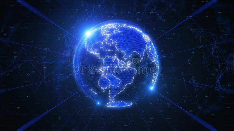 Digital Blue Spinning Earth Communication Technology Global Network ...