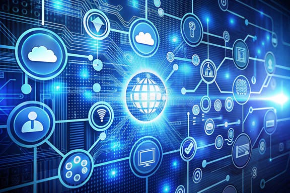 Digital Blue Technology Background Abstract Tech Symbols Stock ...