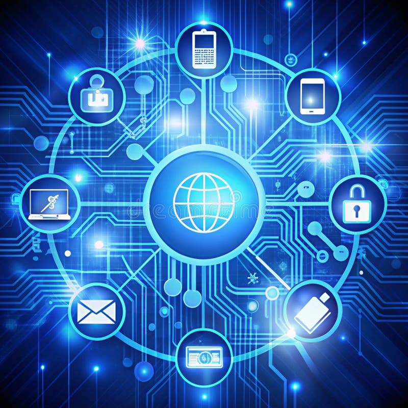 Digital Blue Technology Background with Symbols Stock Illustration ...