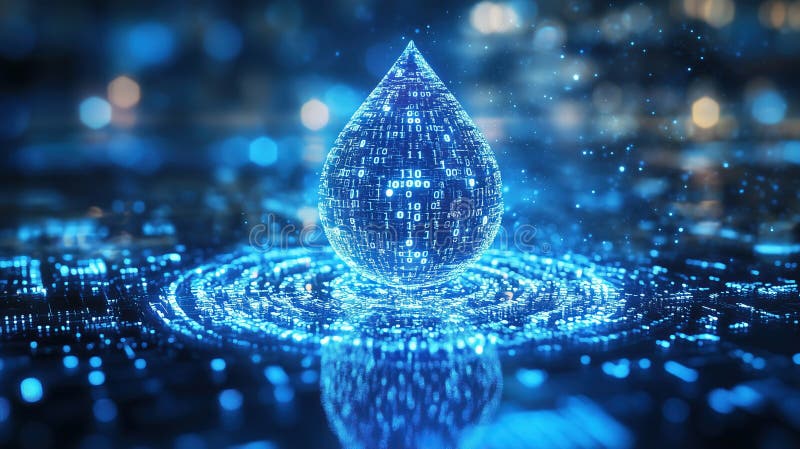 A Digital Blue Water Drop Suspended in Mid-air Stock Photo - Image of ...