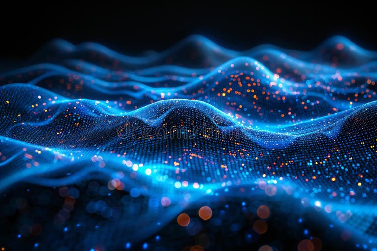 Digital Blue Wave Background with Data and Binary Code for Tech Video or Presentation. Abstract ...