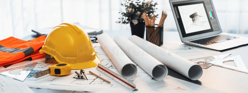 Digital Blueprint by Architecture Design Software on Laptop Screen ...