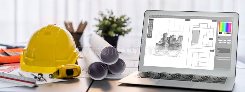 Digital Blueprint by Architecture Design Software on Laptop Screen ...