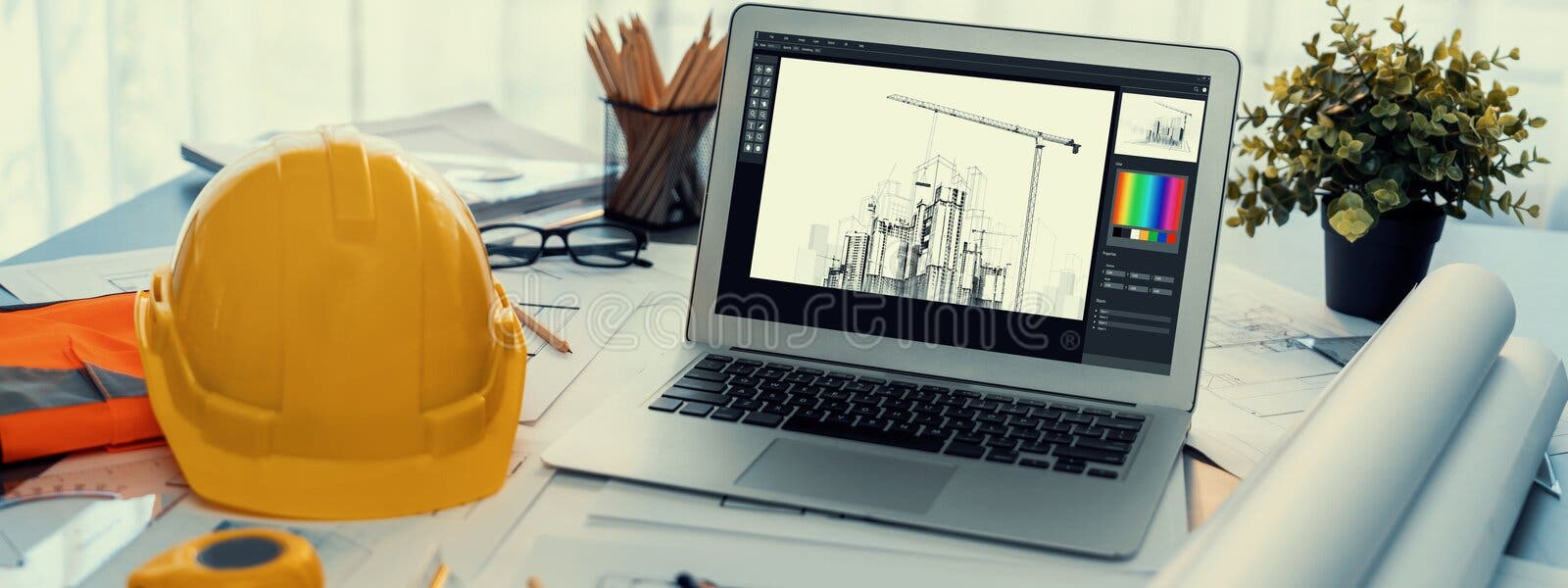 Digital Blueprint by Architecture Design Software on Laptop Screen ...