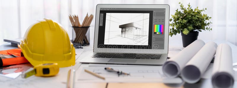 Digital Blueprint by Architecture Design Software on Laptop Screen ...