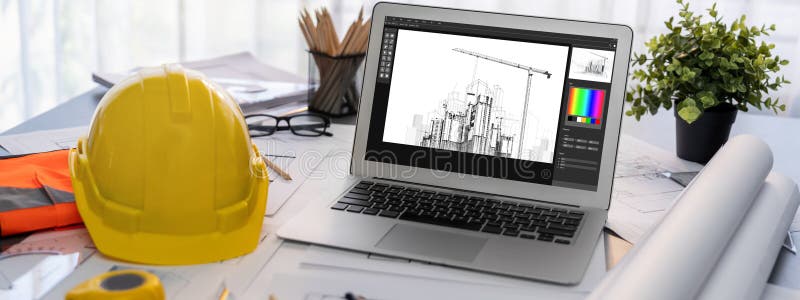 Digital Blueprint by Architecture Design Software on Laptop Screen ...