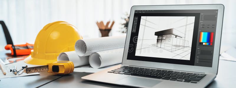 Digital Blueprint by Architecture Design Software on Laptop Screen ...