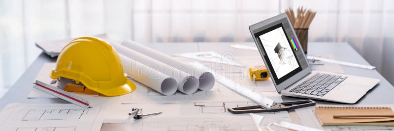 Digital Blueprint by Architecture Design Software on Laptop Screen ...