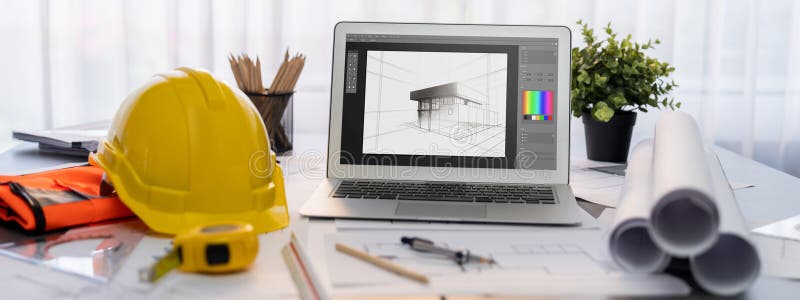 Digital Blueprint by Architecture Design Software on Laptop Screen ...
